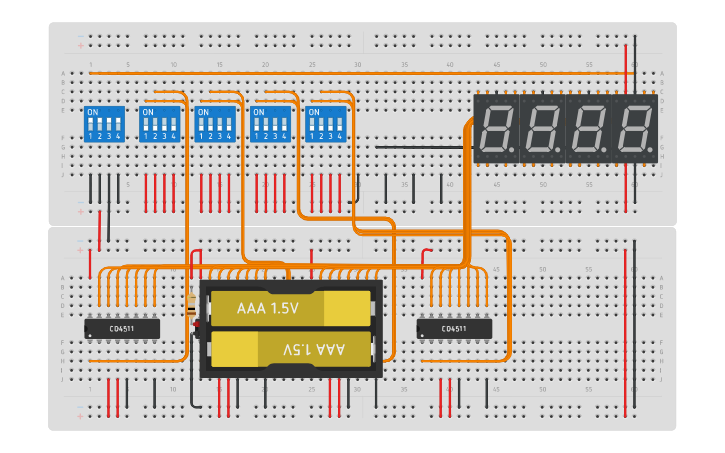 Circuit design 4 DIGIT 7 SEGMENT DISPLAY - Tinkercad