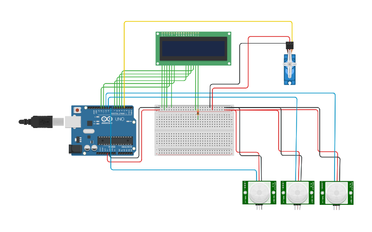 Circuit design Copy of PIR Sensor with LCD Display - Tinkercad