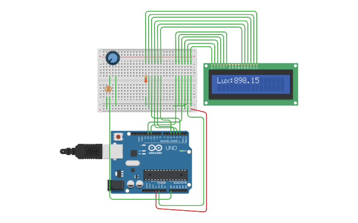 Circuit design Arduino LDR + LCD - Tinkercad