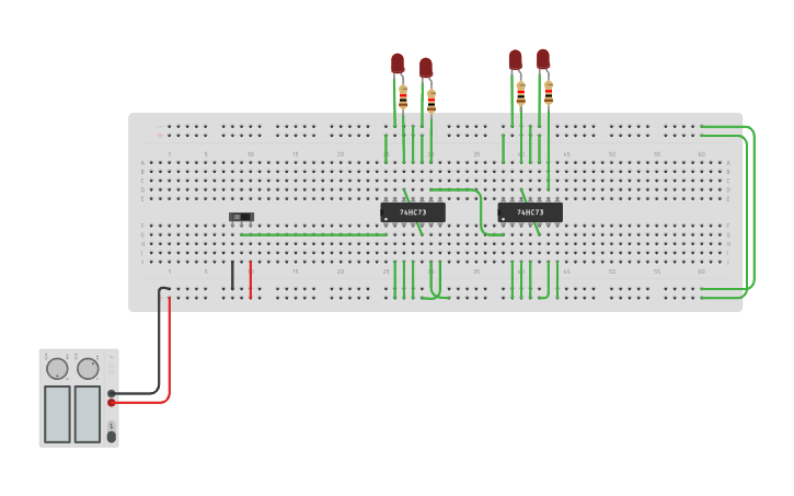 Circuit design 4 bit ripple counter with J-K flip flop - Tinkercad