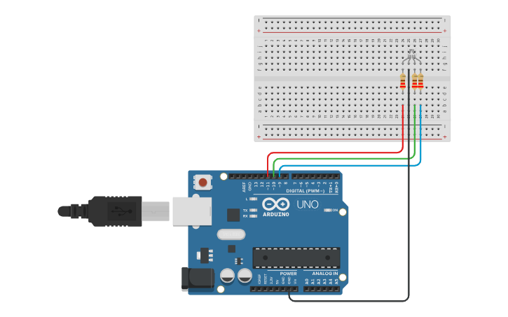 Circuit design RGB LED COLOR MIXING WITH ARDUINO - Tinkercad