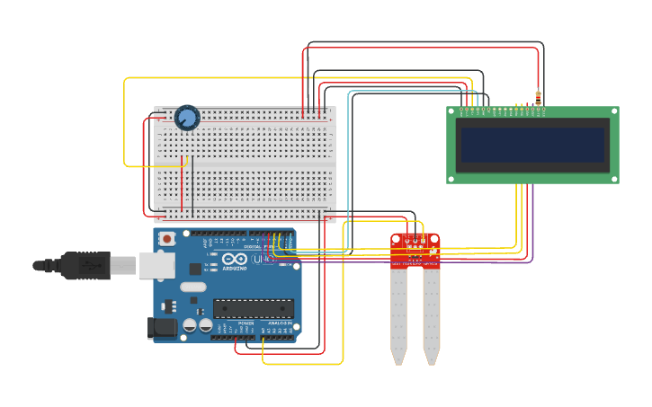 Circuit design sensor de umidade do solo - Tinkercad