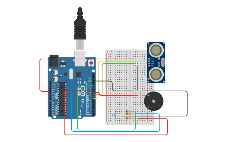 Circuit design Ultrasonic Sensor with RGB - Tinkercad