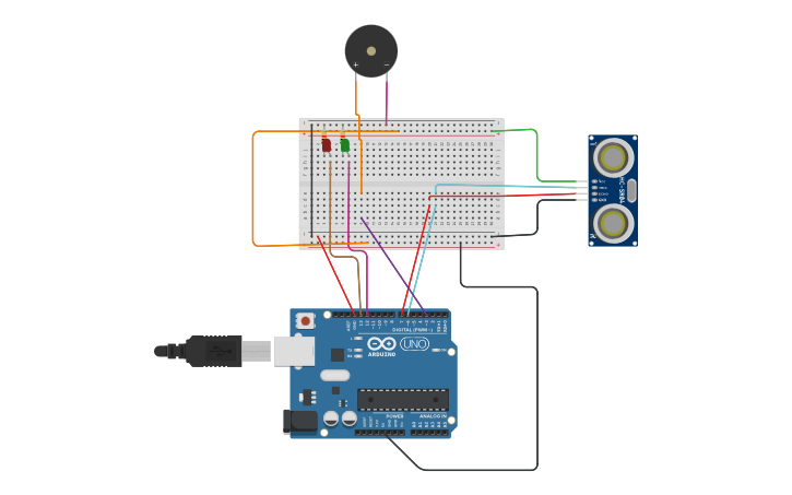 Circuit Design Buzzer And Ultrasonic Sensor Tinkercad