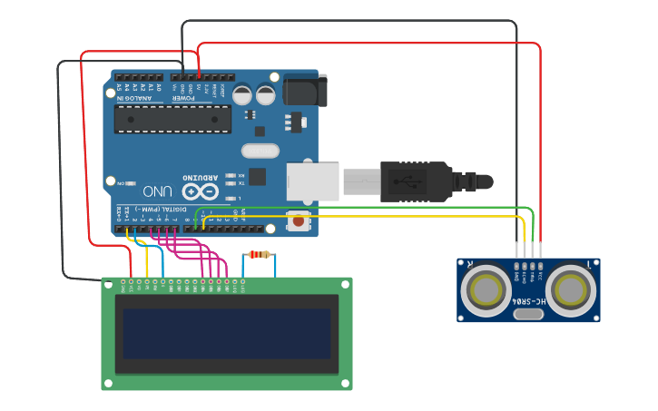 Circuit design Ultrasonic distance measurement device - Tinkercad