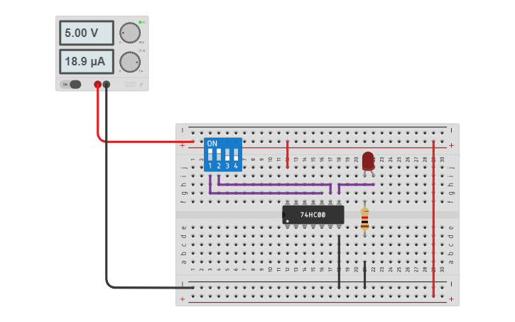 Circuit design NAND GATE USING IC - Tinkercad