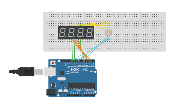 Circuit design 4 digit 7 segment display - Tinkercad