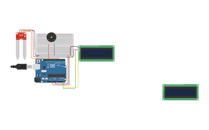 Circuit design LCD 16x2 i2C y sensor - Tinkercad