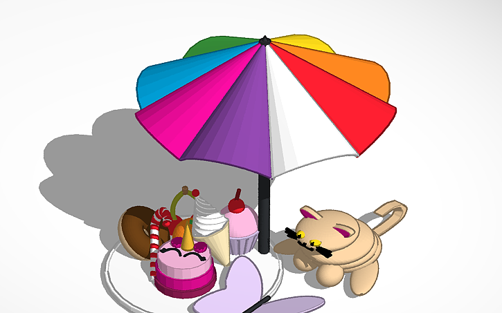 3D design Yummy dessert plate under the umbrella - Tinkercad