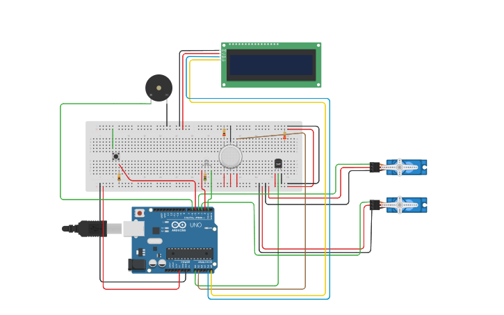 Circuit design Fire and Smoke Detection - Tinkercad