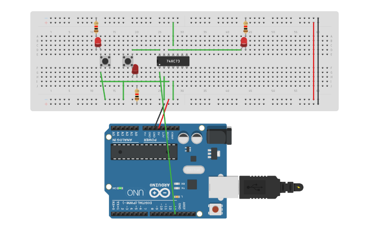 Circuit design IC 74HC73 - Tinkercad