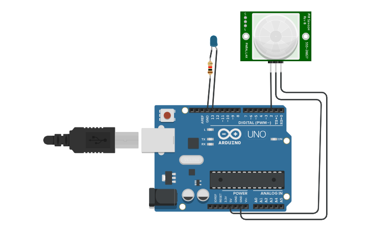 Circuit design Interfacing a PIR Sensor with Arduino Uno - Tinkercad