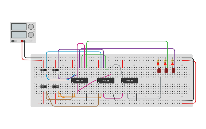 Circuit design Full 2 Bit Adder Complete - Tinkercad