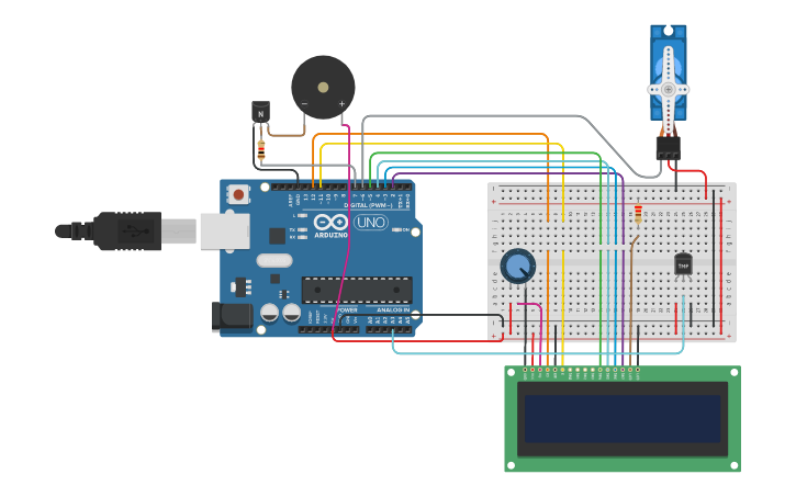 Circuit design Room temperature monitoring system 3 - Tinkercad