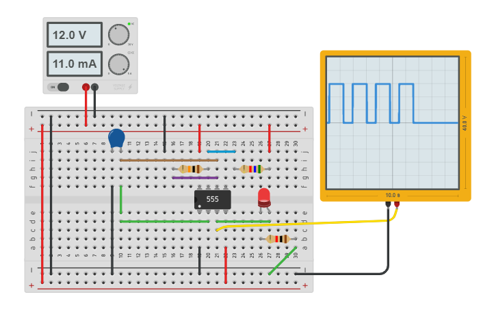 Circuit design Astable 555 Simulation - Tinkercad