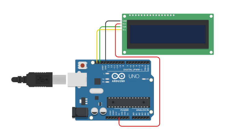 Circuit design Arduino + LCD - I2C - Tinkercad