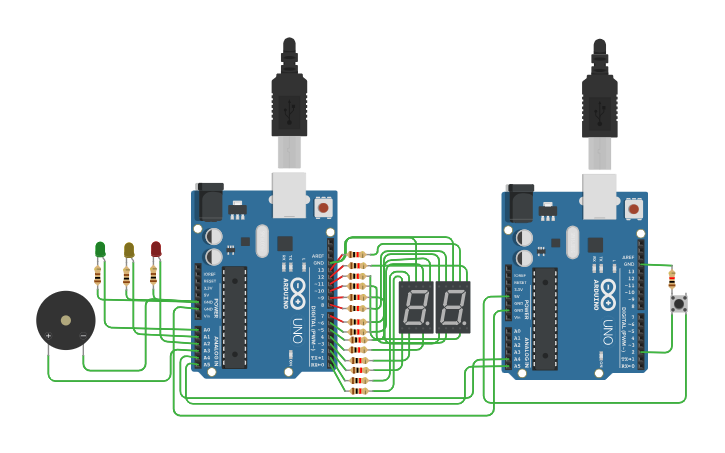 Circuit design Traffic Light with 7 Segment Display - Tinkercad