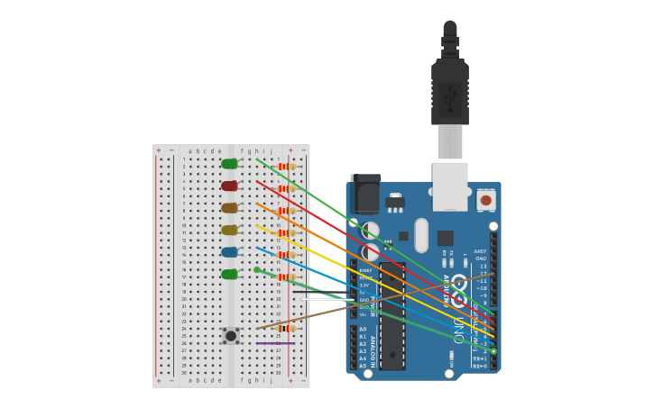 Circuit design LED Dice - Tinkercad