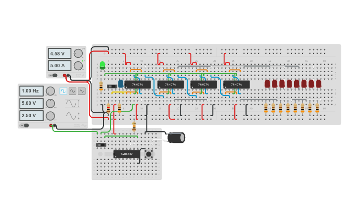 Circuit design 8 BITS SHIFT REGISTER - Tinkercad
