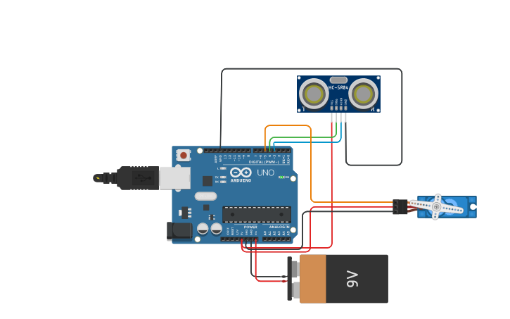 Circuit design Smart Dustbin Arduino - Tinkercad