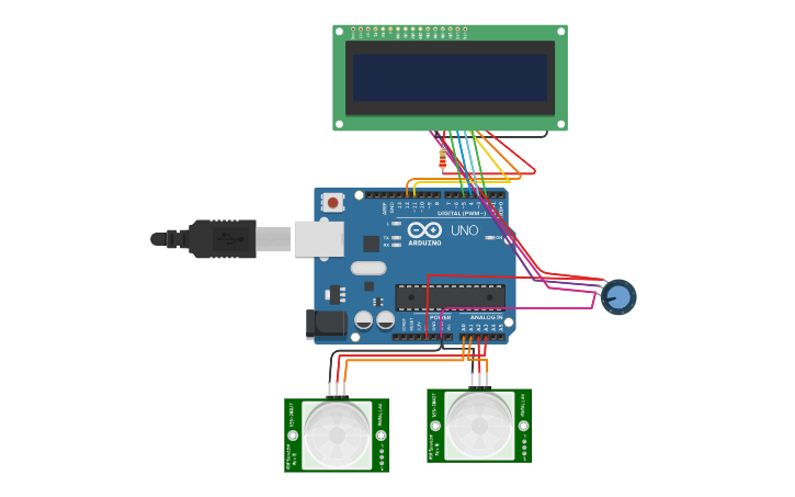 Circuit design Sensor based counting device - Tinkercad