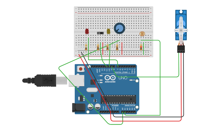 Circuit design potentiometer with motor - Tinkercad