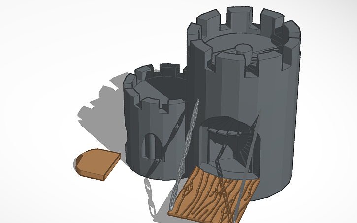 3D design dice roller tower with a jail - Tinkercad