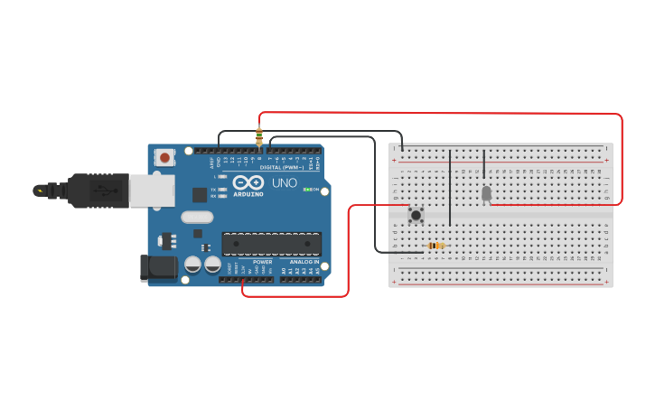 Circuit design Arduino Led ON/OFF control with one push button - Tinkercad