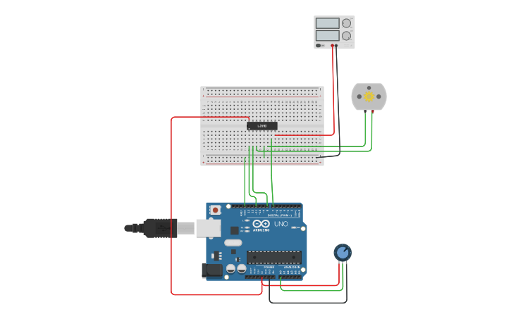 Circuit design Speed control of dc motor using potentiometer - Tinkercad