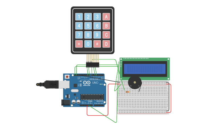 Circuit design KEYPAD WTH LCD WITH BUZZER - Tinkercad