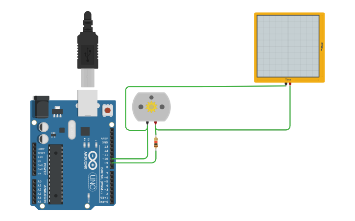 Circuit design Jobsheet 4.3 Motor DC dengan PWM - Tinkercad