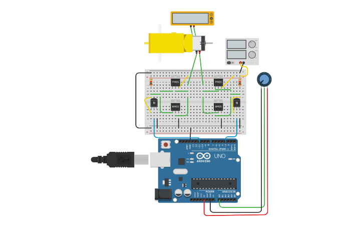 Circuit design Potentiometer MOSFET H-Bridge - Tinkercad