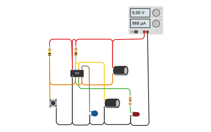 Circuit design NE555 invert monostable mode - Tinkercad