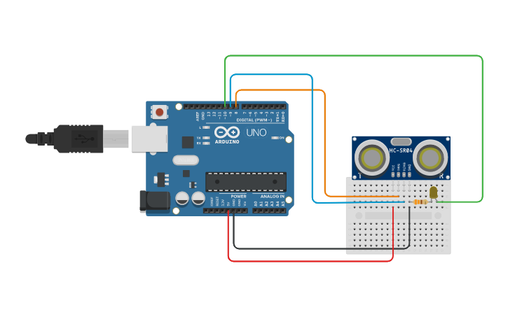 Circuit design Sensor Ultrasonic mengukur jarak tampil di serial ...