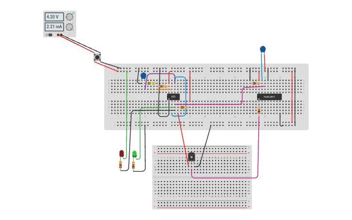 Circuit design 555 timer brake - Tinkercad