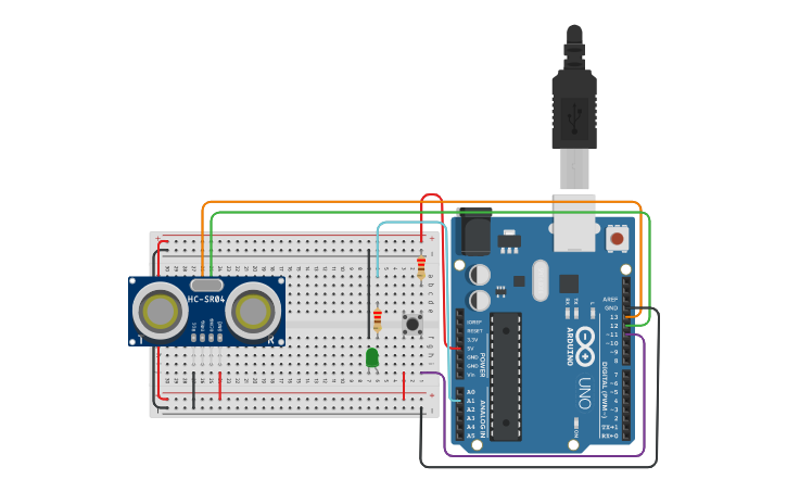 Circuit design Activity for Push button and Ultra sonic - Tinkercad