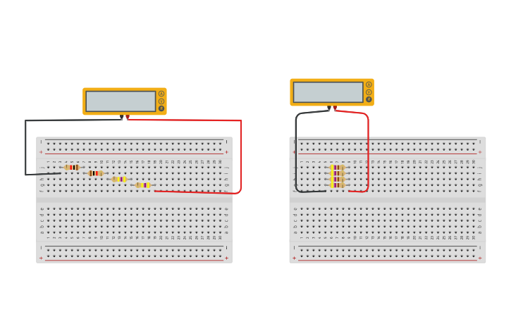 Circuit design four resistors in series and parallel - Tinkercad