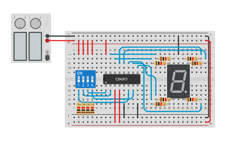 Circuit design Contador 7448 Christopher Yanez - Tinkercad