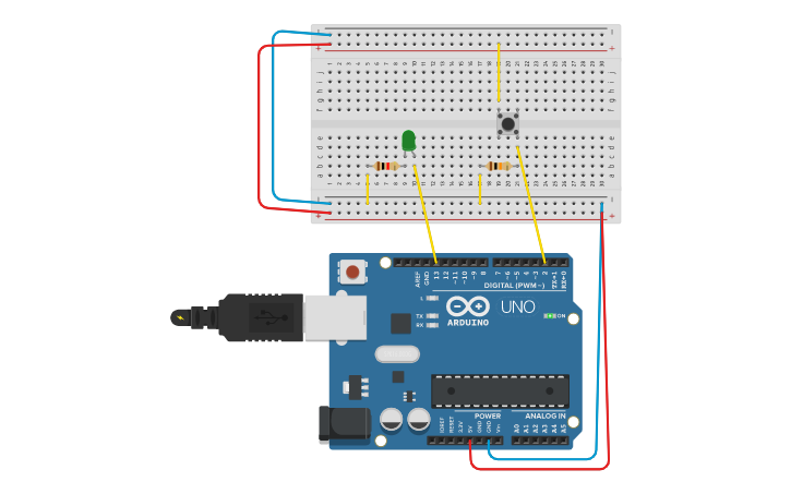 Circuit design DIGITAL INPUT WITH A PUSHBUTTON - Tinkercad