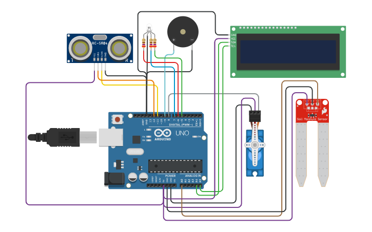 Circuit design Smart Dustbin: Wet & Dry Waste Segregation - Tinkercad