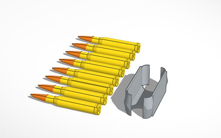 3D design m1 garand clip with 8 30-06 Springfield bullets - Tinkercad