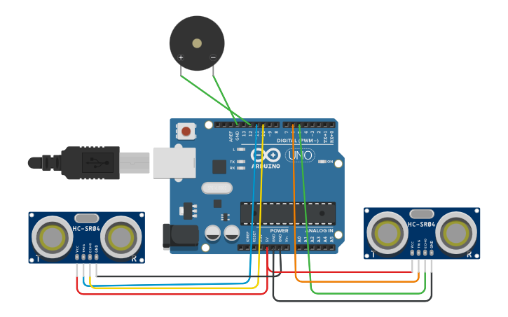 Circuit design Ultrasonic Sensor Visitor Counter - Tinkercad