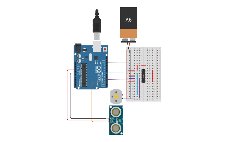 Circuit design Motor with proximity detection - Tinkercad