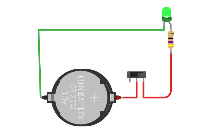Circuit design LED with slide switch and 3v coin battery - Tinkercad