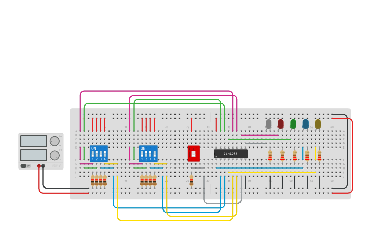 Circuit design 4 Bit Binary Adder - Sumador Binario de 4 Bits - Tinkercad