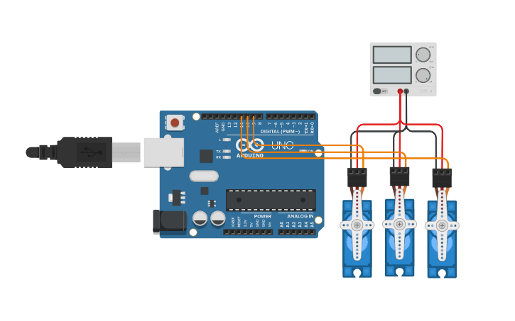 Circuit design Tutorial Mengendalikan Banyak Motor Servo dengan Arduino - Tinkercad