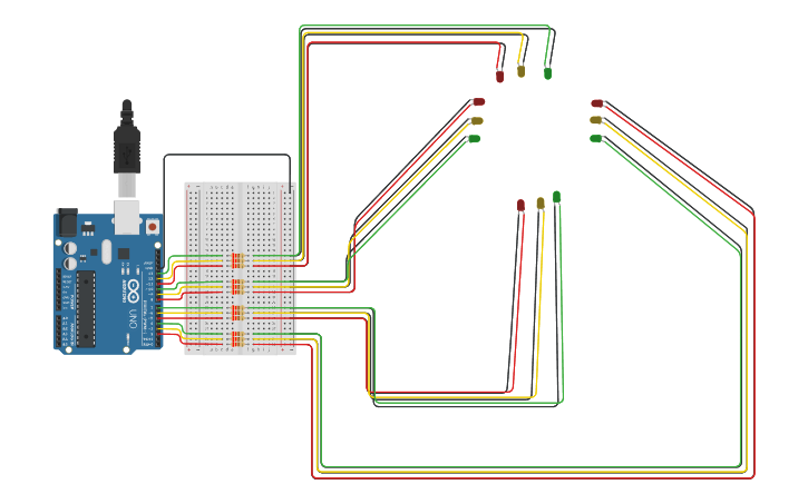 Circuit design Traffic lights - Tinkercad