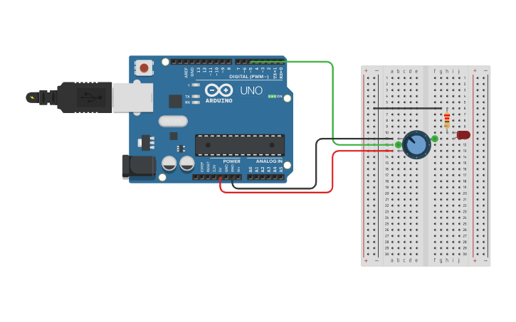 Circuit design potenciometro & led - Tinkercad