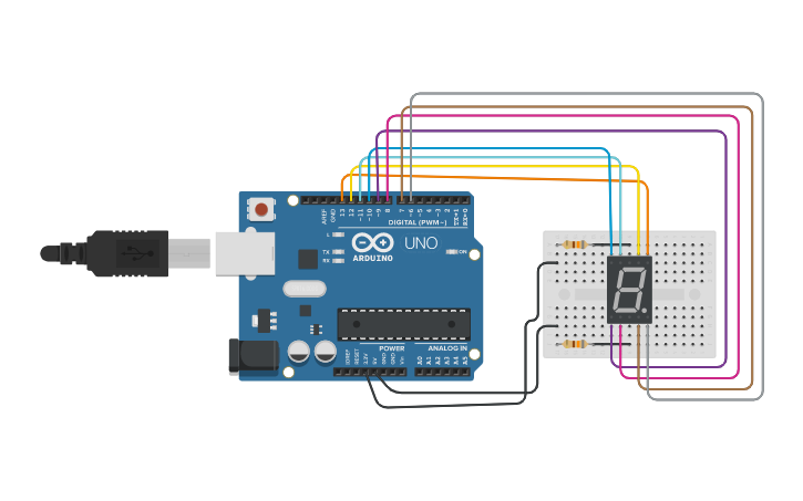 Circuit design 7 SEGMENT DISPLAY COMMON CATHODE - Tinkercad