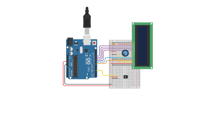 Circuit design Week9_C1_M4-DHT11_HumidityAndTempSensor-LCD16x2 - Tinkercad